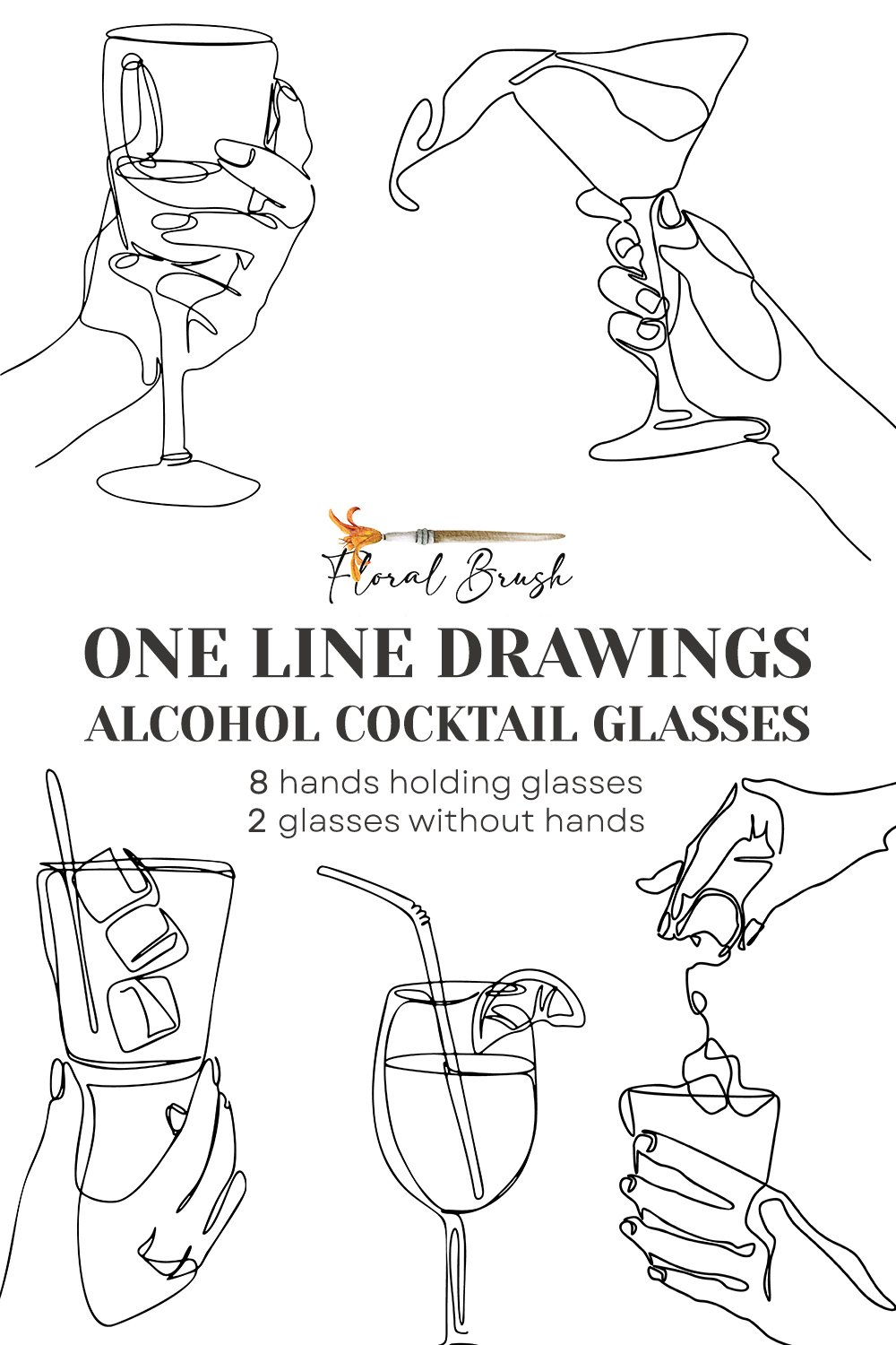 One line Drawings: Alcohol Cocktails Glasses