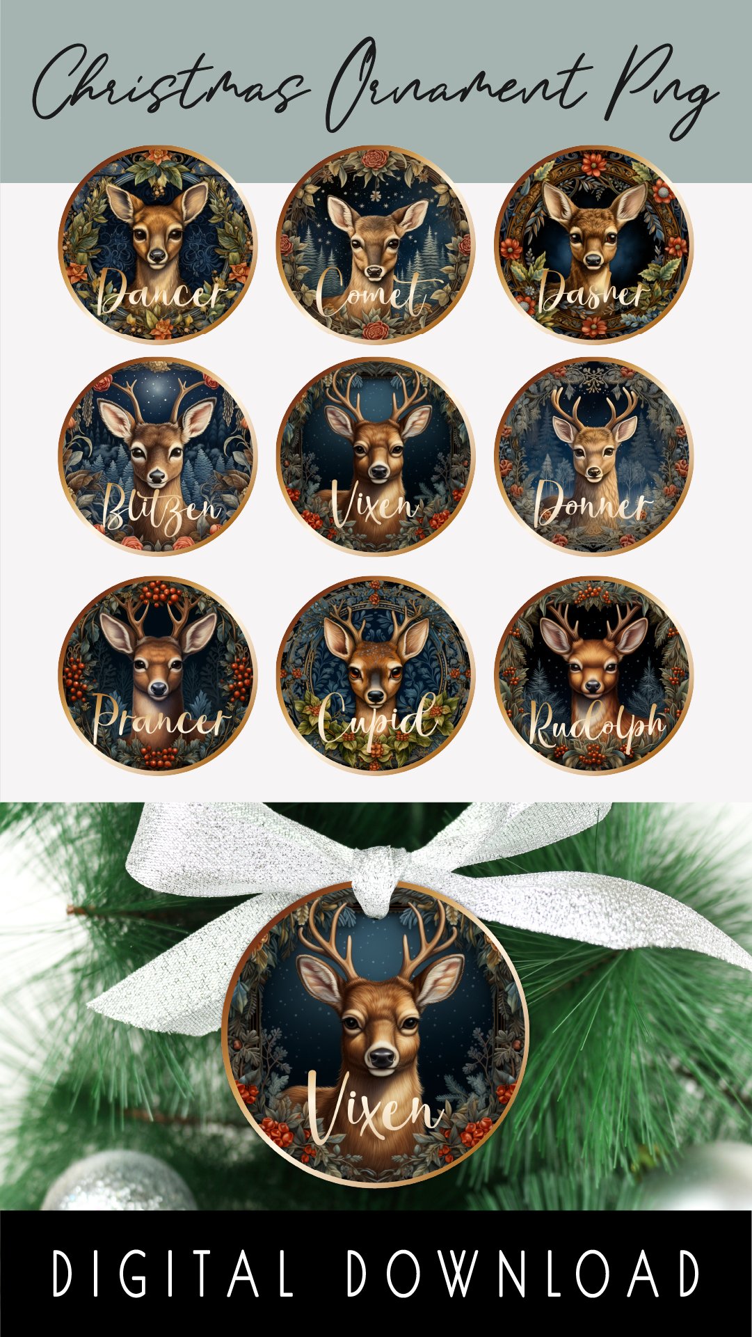 Reindeer Name Christmas Ornament Bundle, 3D Sublimation