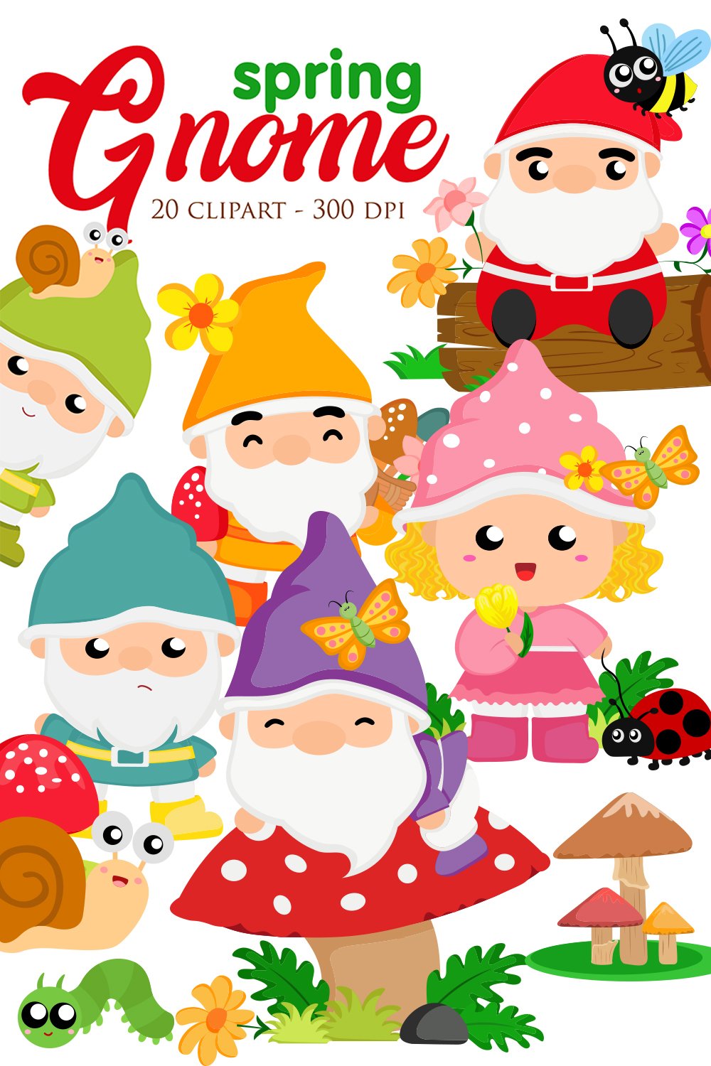 Cute Spring Gnome Garden Animal Illustration Vector Clipart