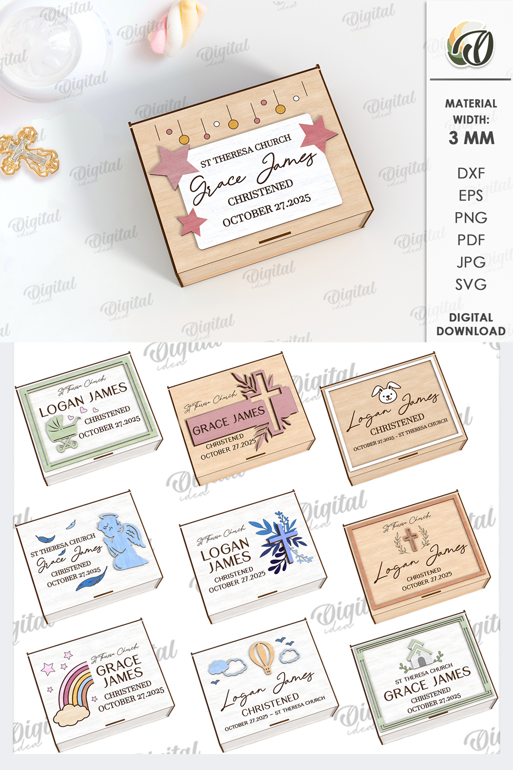 Christening Keepsake Bundle Laser Cut. Wooden Memory Box SVG