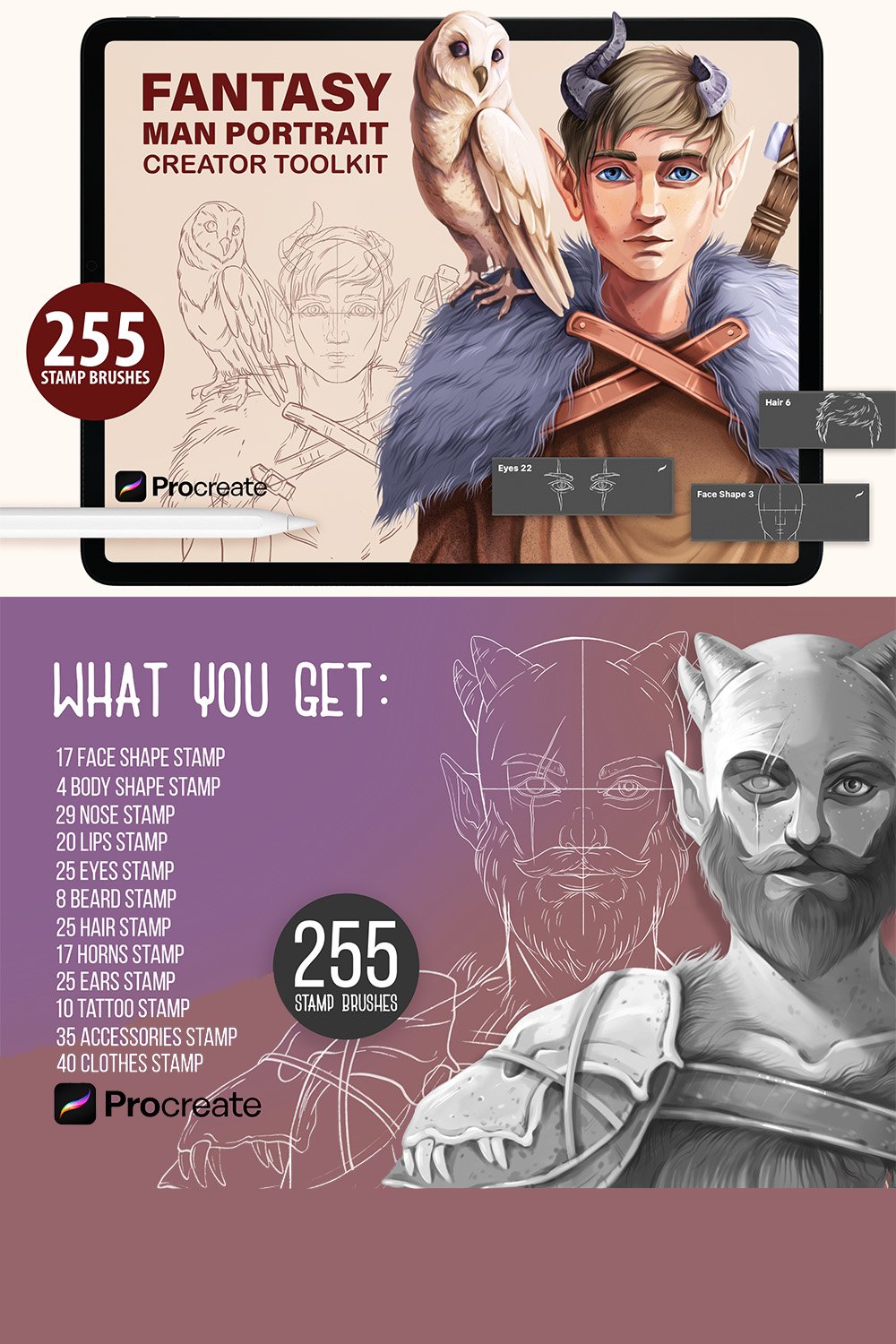 PROCREATE PHOTOSHOP FANTASY MEN PORTRAIT CREATOR TOOLKIT