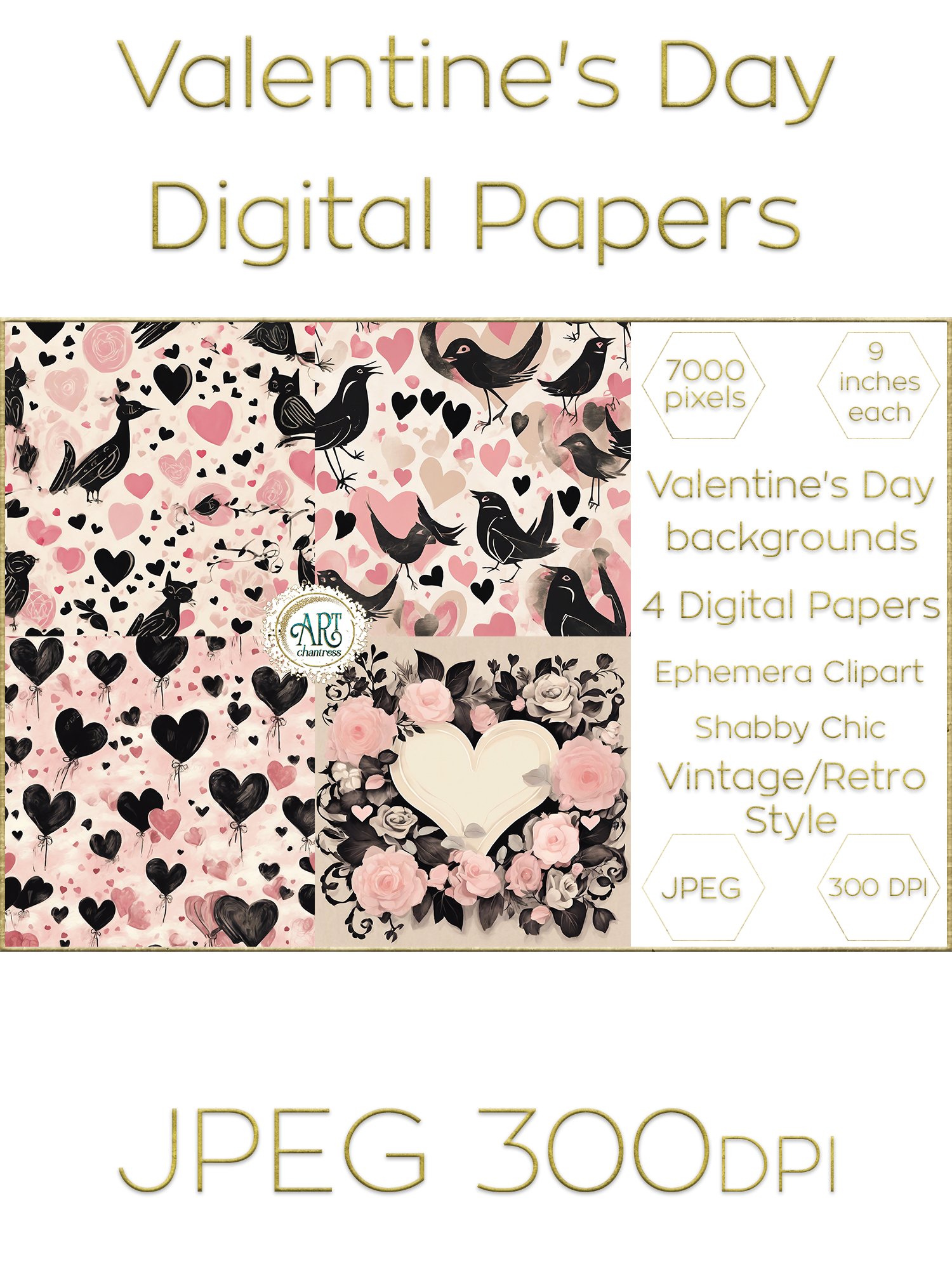 Vintage Valentines Day Digital Papers Shabby Chic (3010446)