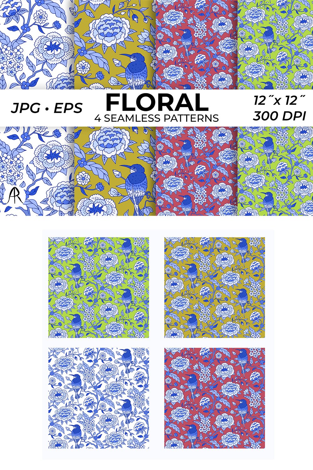 Floral Folk Seamless Pattern | Chinoiserie Bird Repeat Print