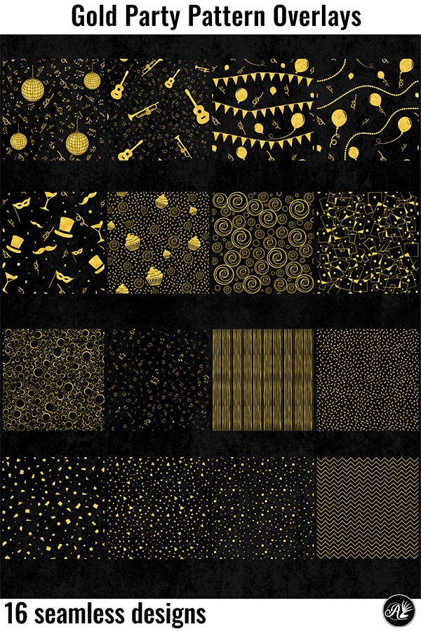 Gold Party pattern overlays for celebrations