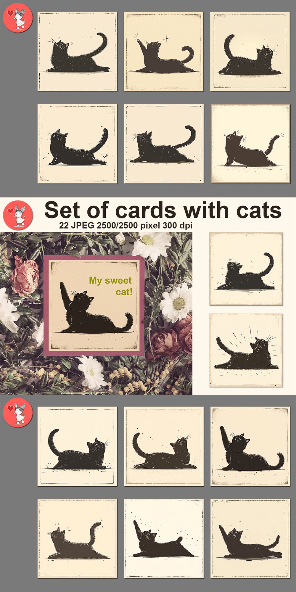 Set of cards with cats