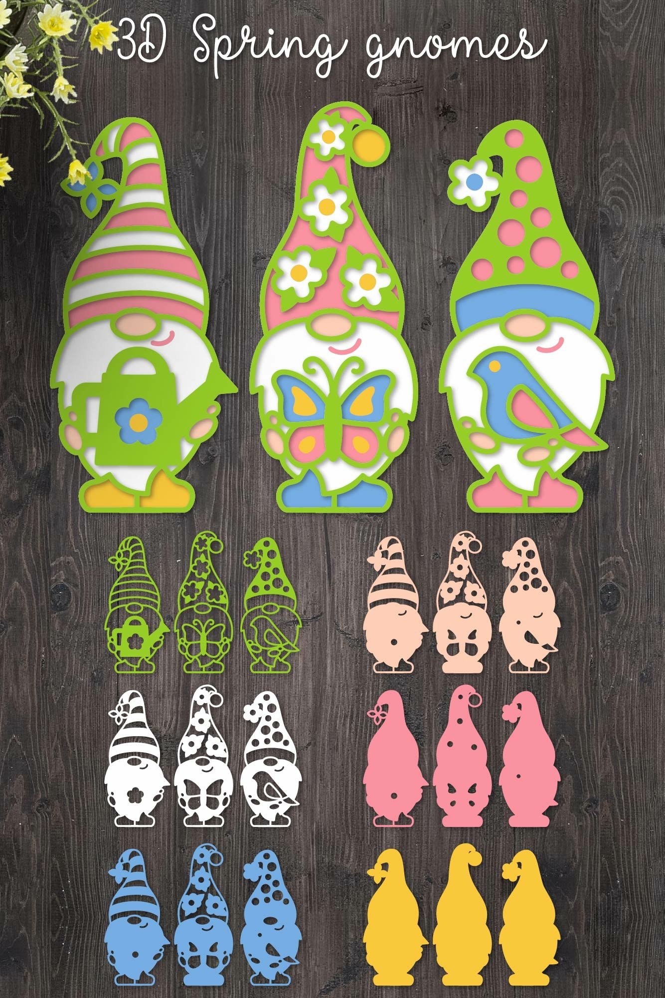 3d layered easter gnome | Bunny gnome layered svg