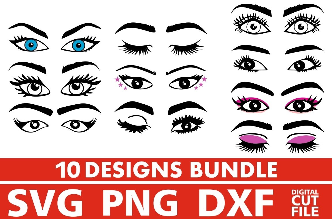 10x Eyes Bundle svg, Eyelashes svg, Woman Face svg, Makeup