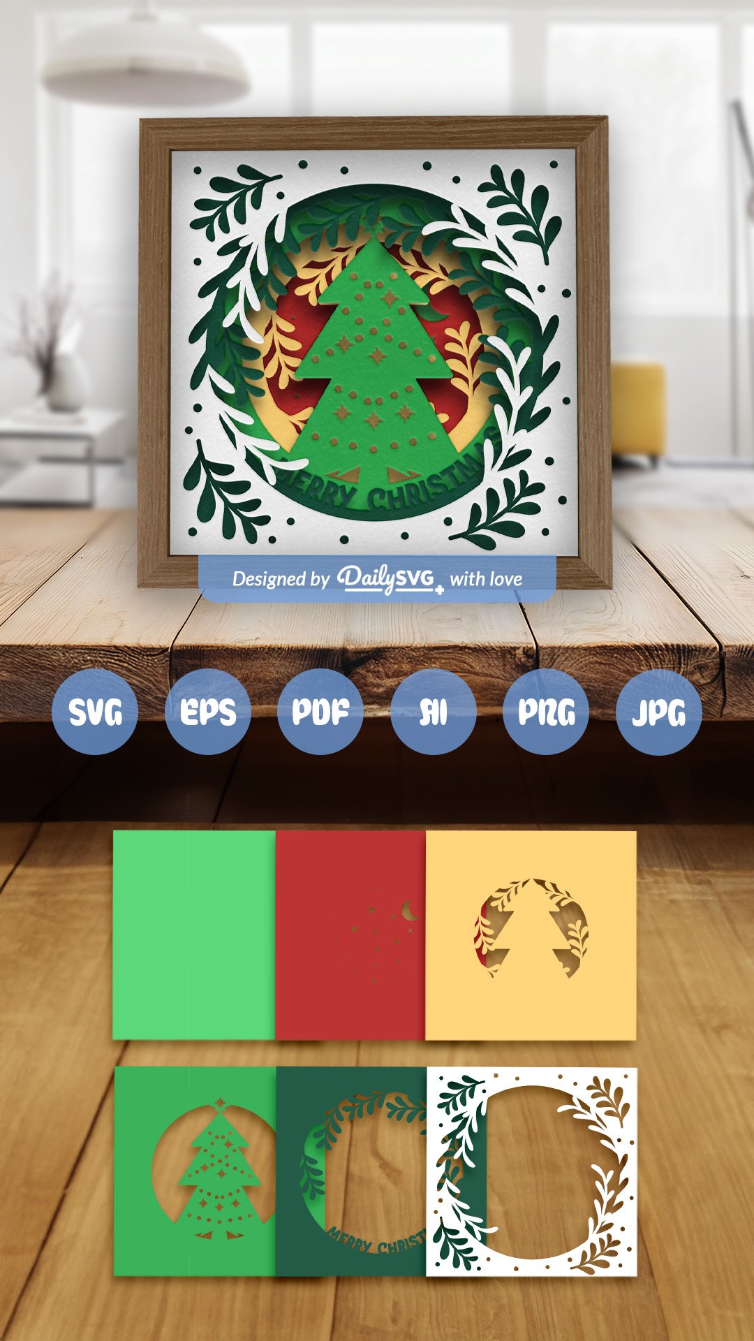 Christmas Tree Layered Papercut 3D Shadow Box