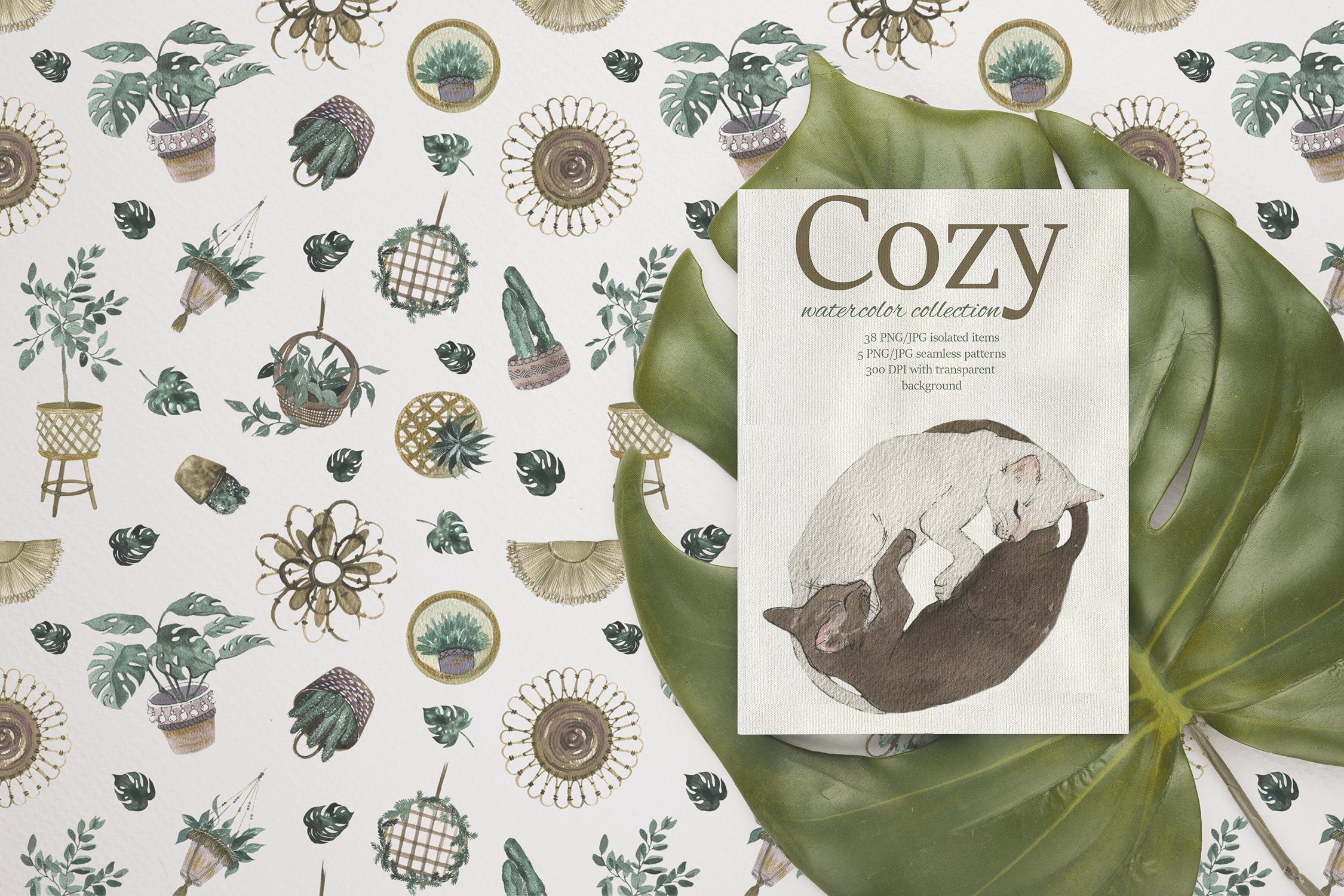 Cozy home collection. Hand drawing watercolor illustration.