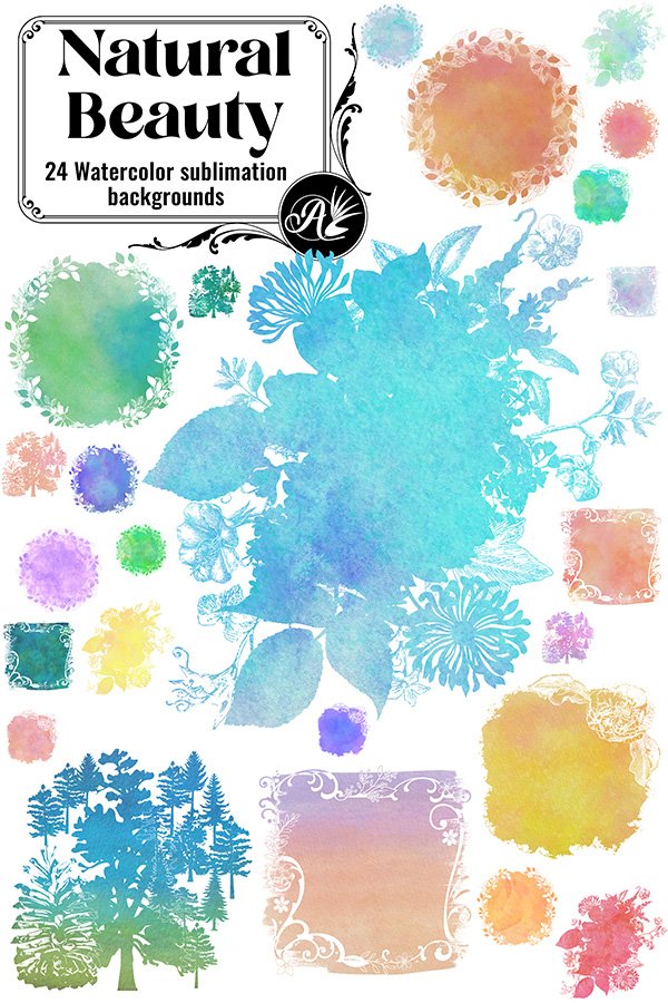 Watercolor Nature sublimation backgrounds bundle, 24 designs