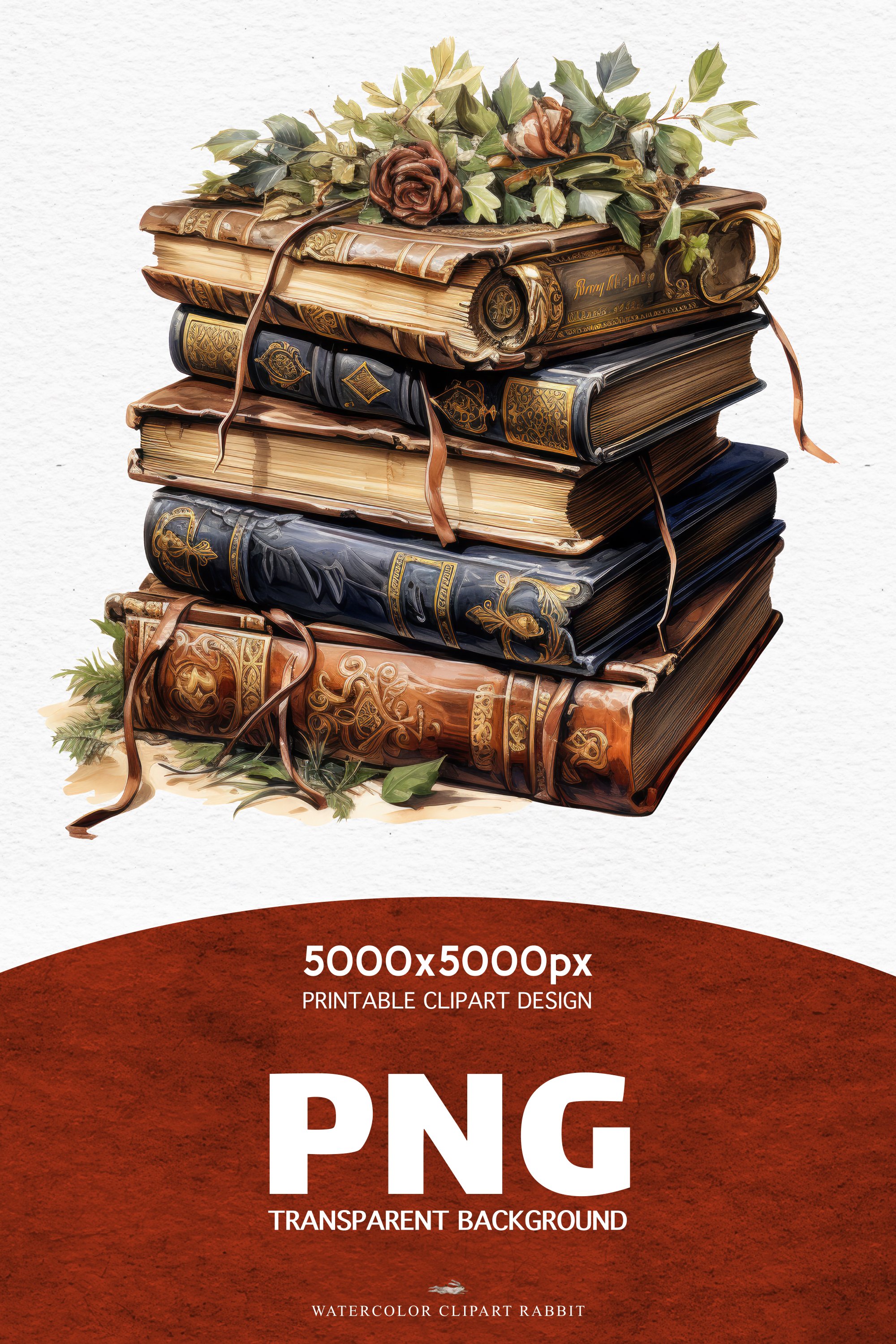 Old Vintage Books Stack Watercolor Clipart PNG Victorian Art