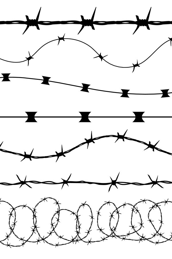 Barbed wire black silhouettes vector frame borders