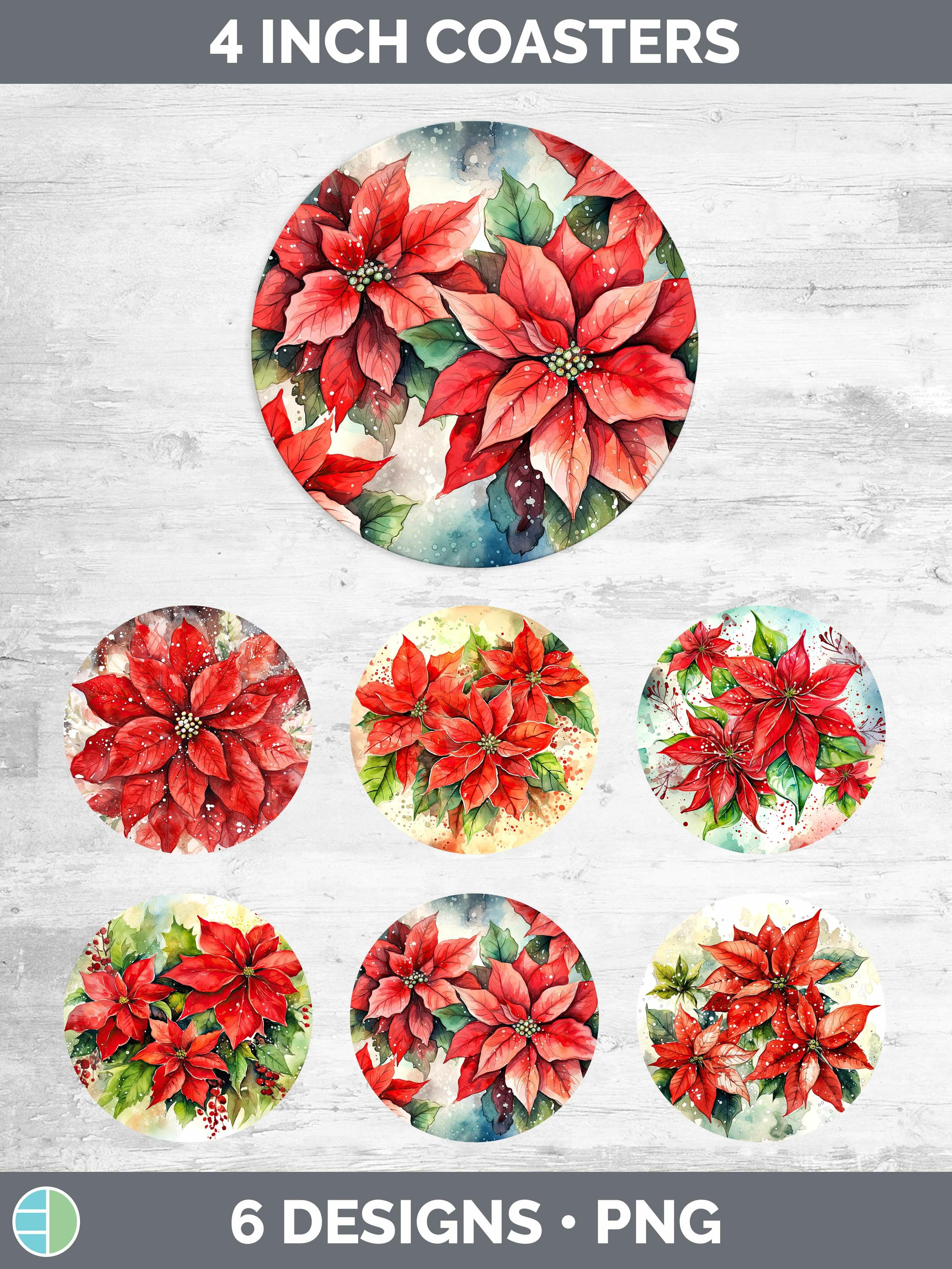 Christmas Poinsettia Round Coaster | Bundle Coaster Designs