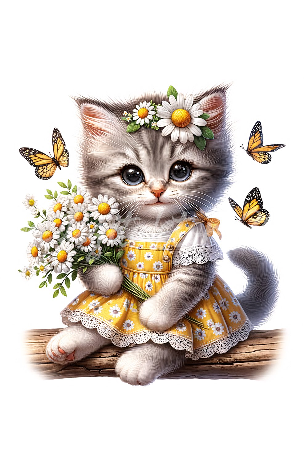Cute Kitten with Daisy Florals JPG Design (3557602)