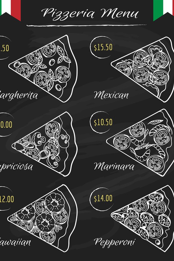 Pizza slices chalk board menu