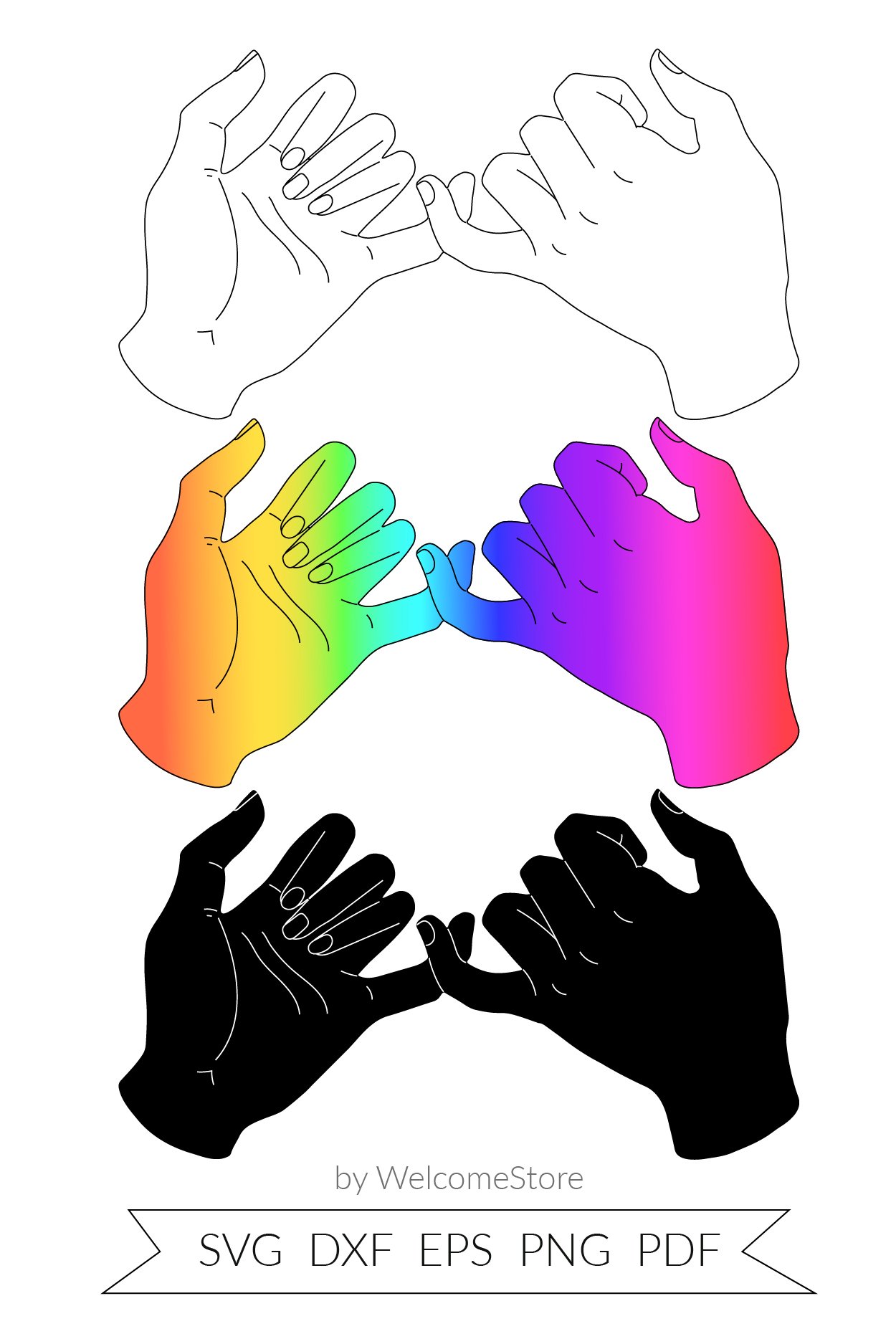 Pinky Promise SVG. Rainbow silhouette of hands promise PNG.