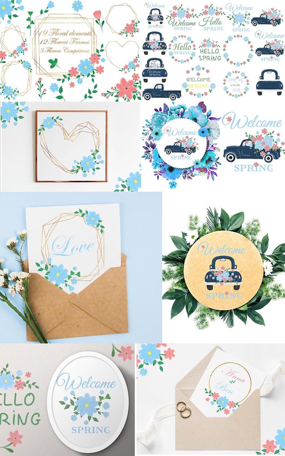 Spring Bundle. Welcome spring. Hello Spring. Flower. Frames.