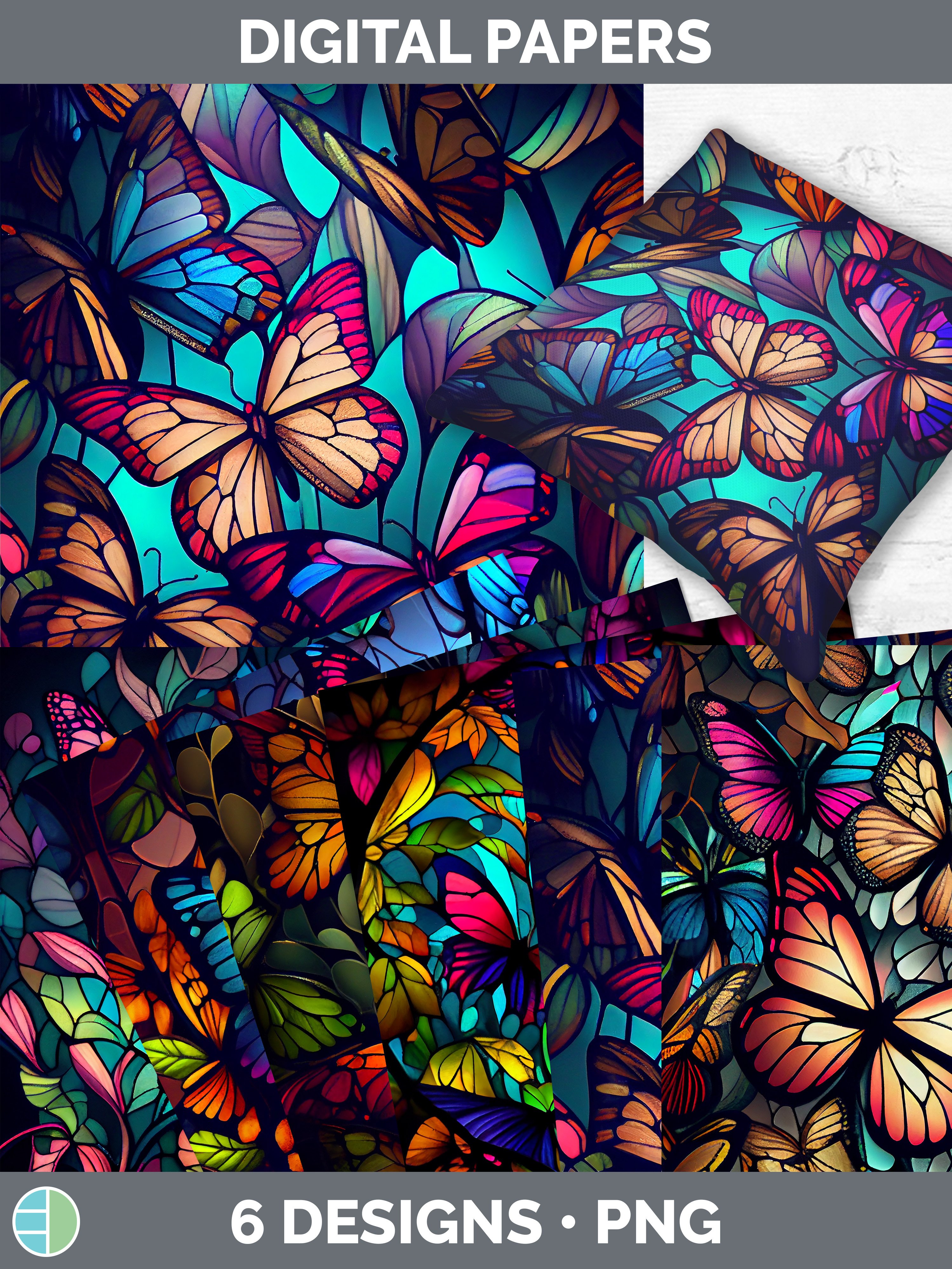 Stained Glass Butterflies Paper Backgrounds | Digital Scrapb