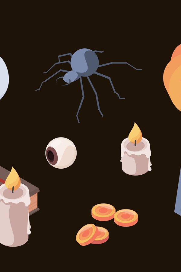 Halloween collection. Horror scary symbols skull bones cemet