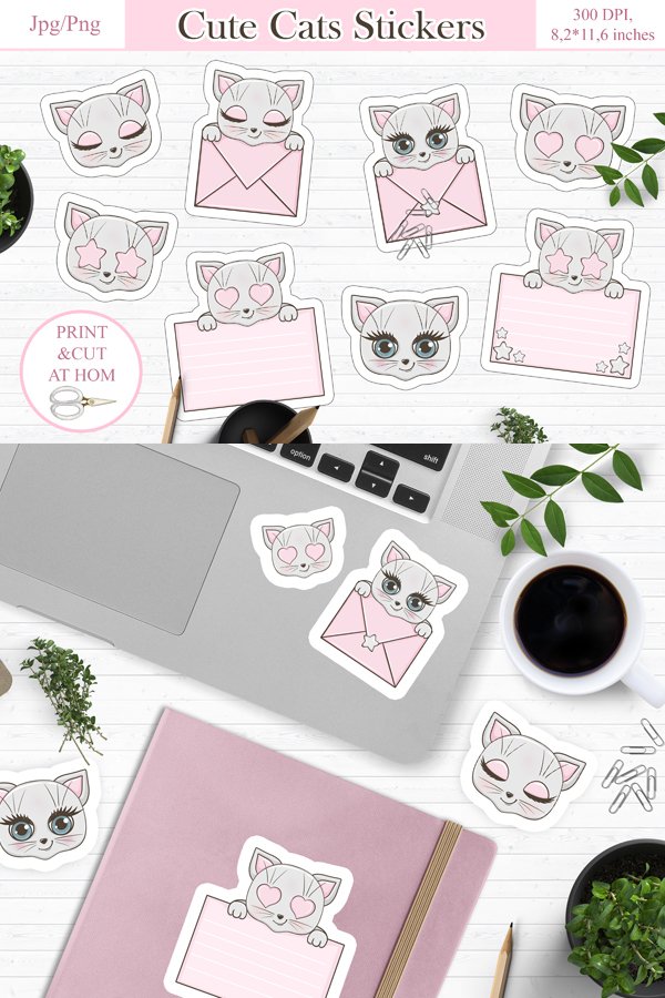 Cute Cats Printable Stickers Design/Animal characters