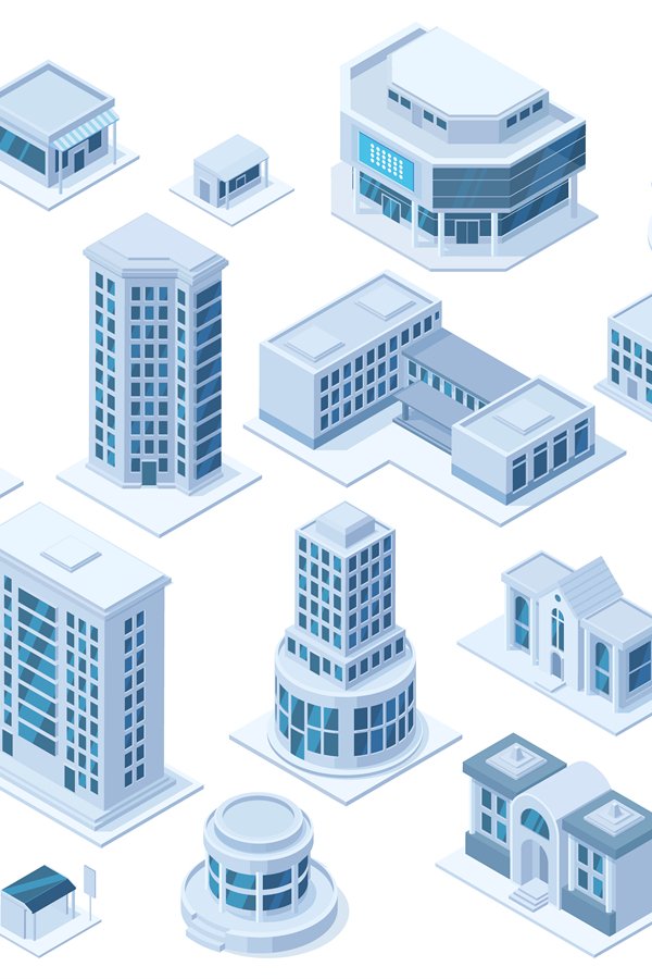 Isometric urban city downtown district architecture building