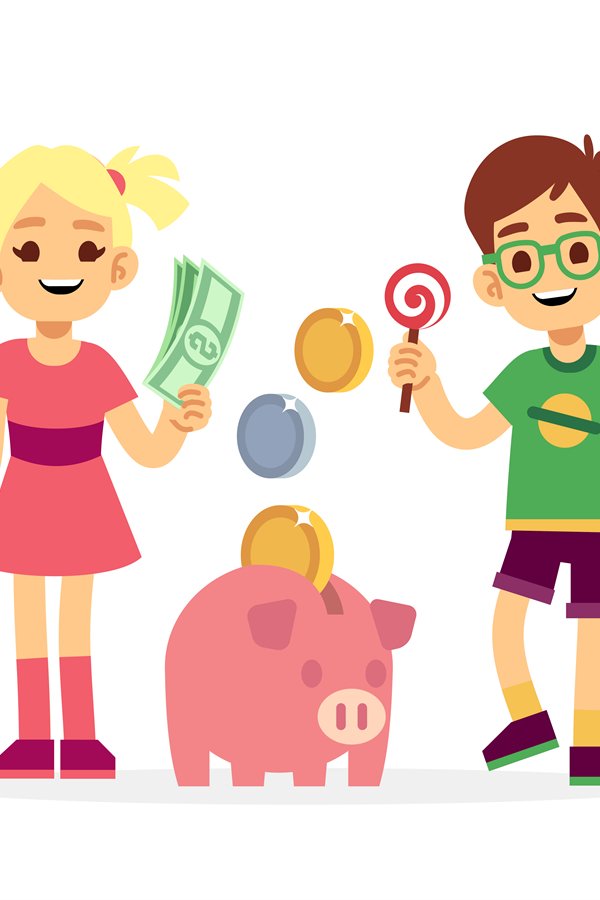 Financial literacy of children concept. Kids saving money wi