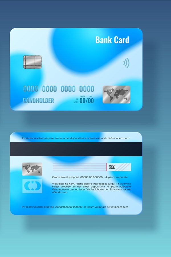 3d credit card front and back side design, phone pay. Mobile