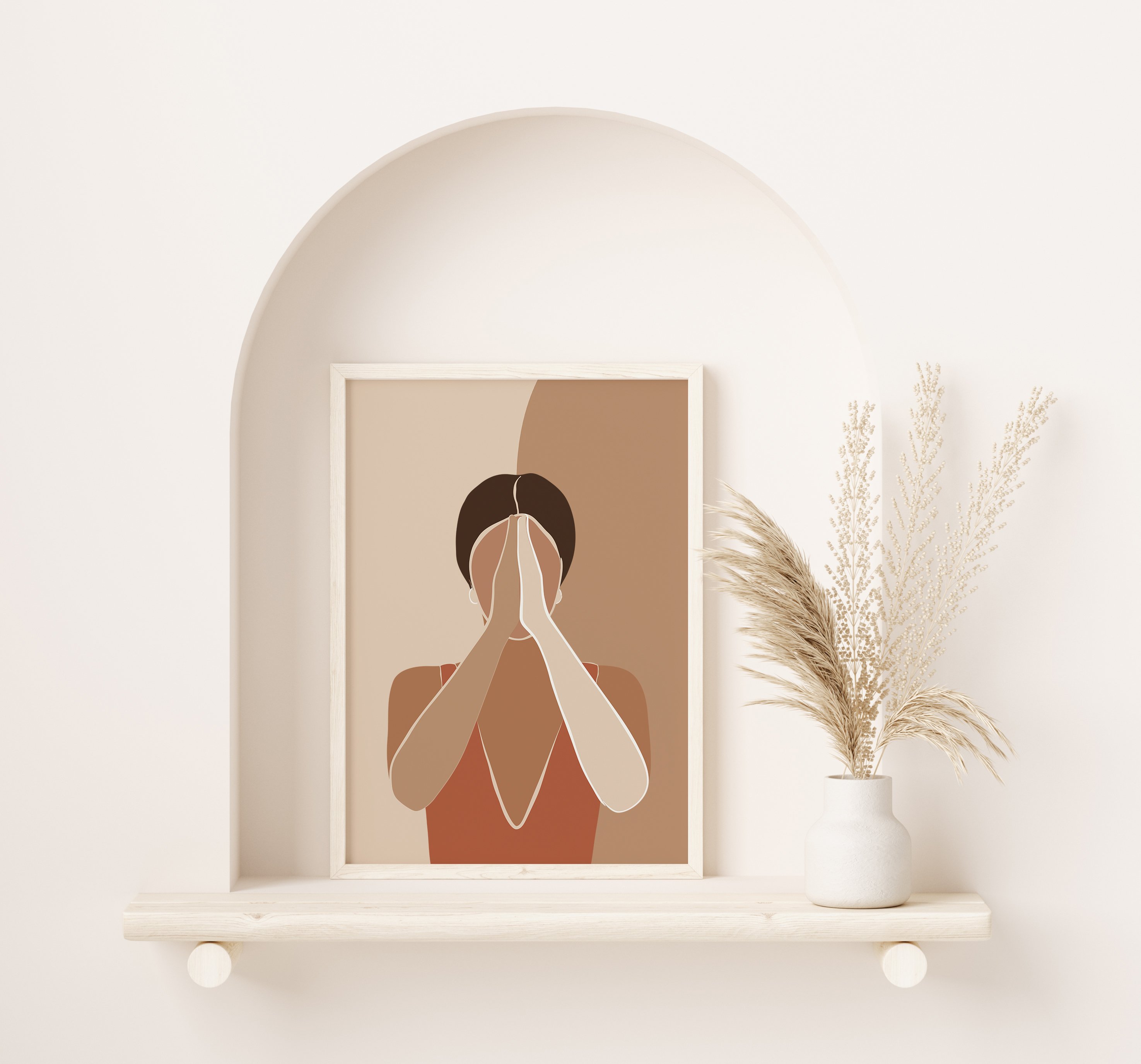 Pray for the world, praying woman abstract illustration