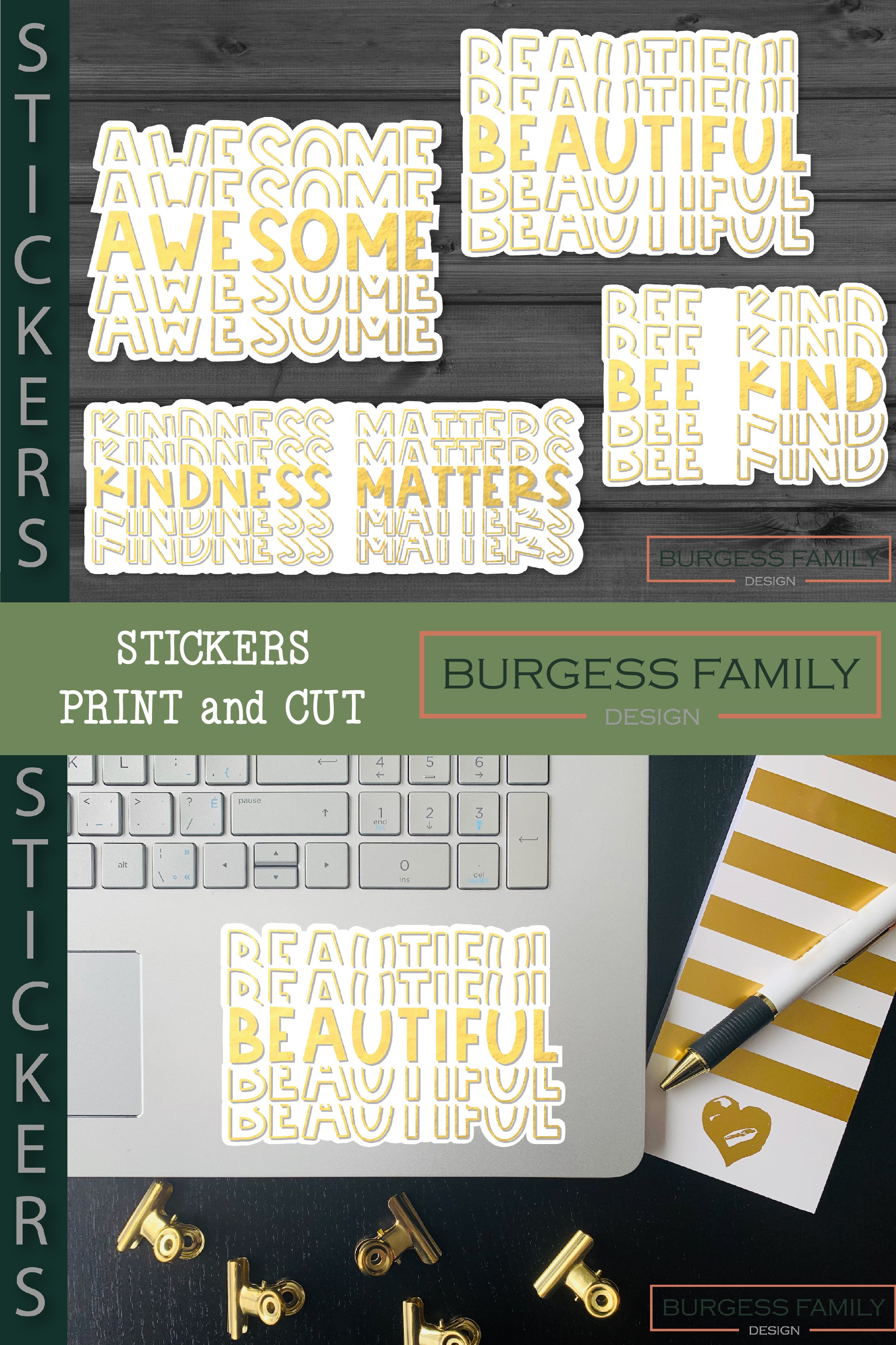 Stickers Gold repeating words