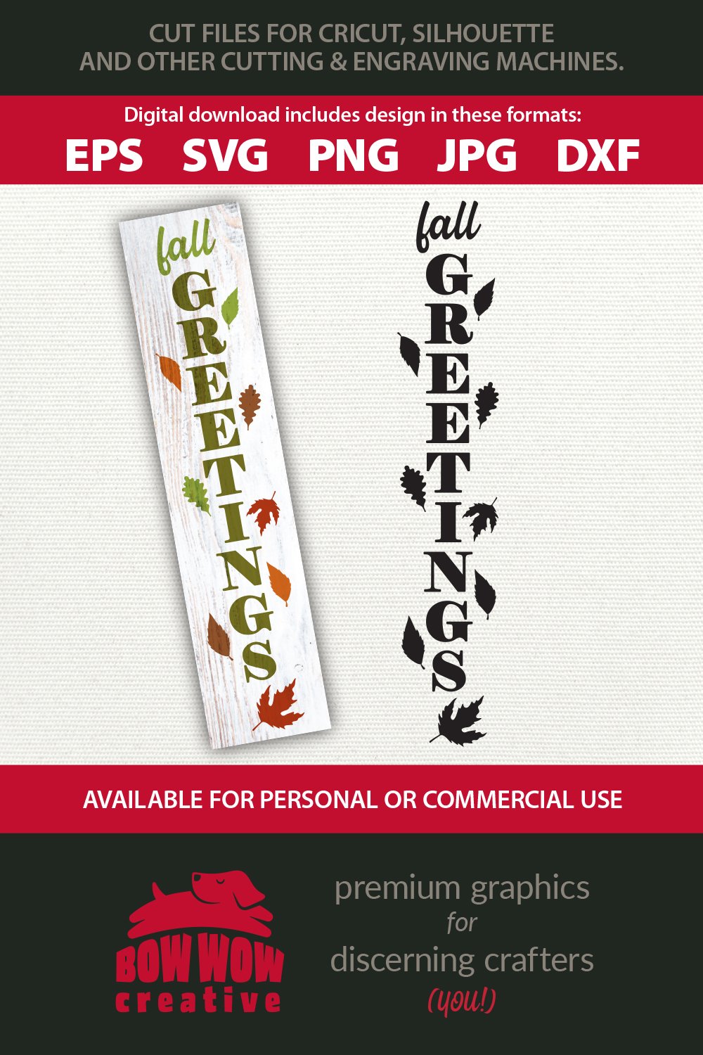 Fall Greetings with Falling Leaves - Vertical Porch Sign