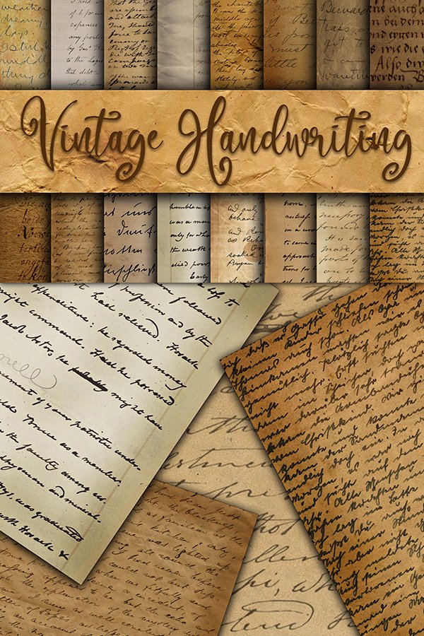Vintage Handwriting Digital Paper Textures