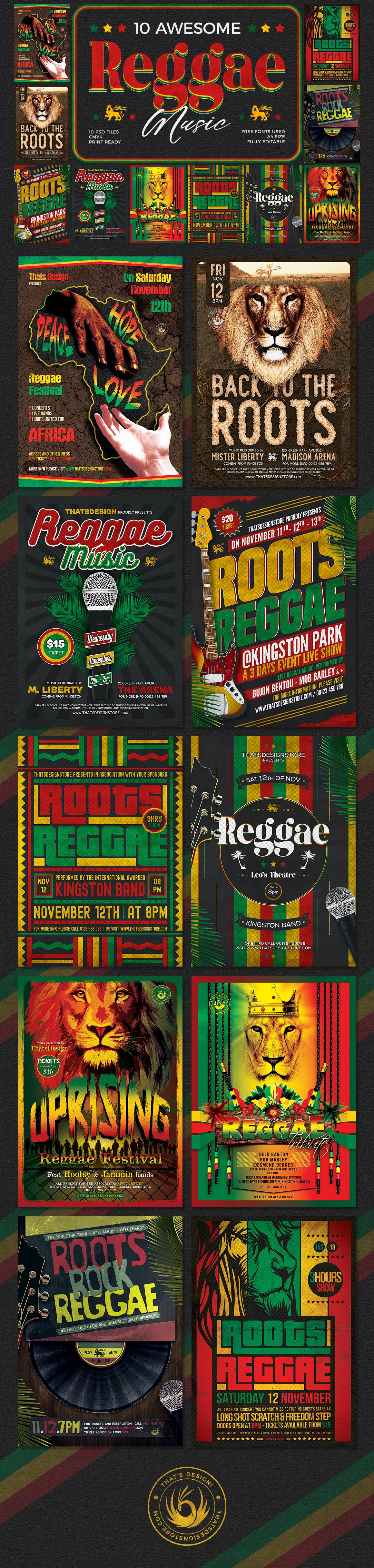 10 Reggae Music Flyer Bundle