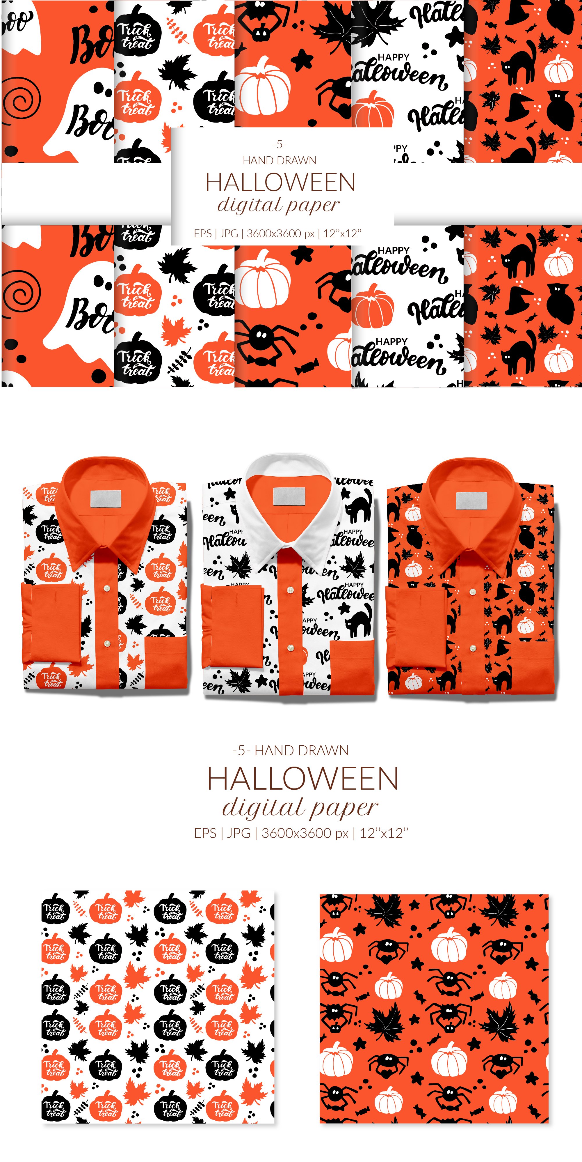 Halloween digital paper pack. Halloween seamless patterns