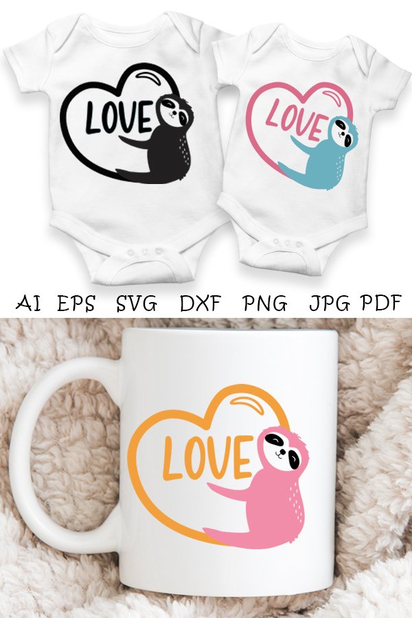 Valentine Sloth svg. Sloth with heart.
