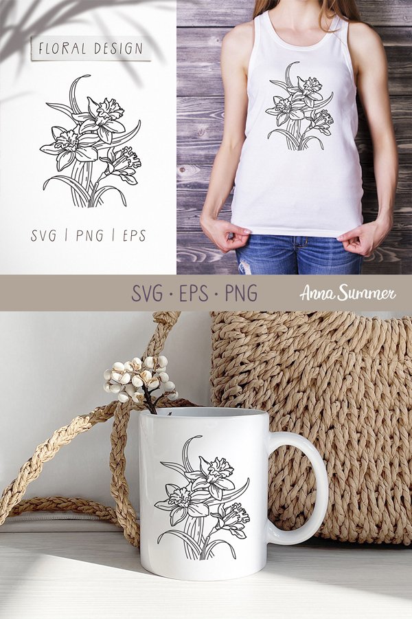 Floral sublimation SVG. Bouquet of flowers SVG. Daffodils