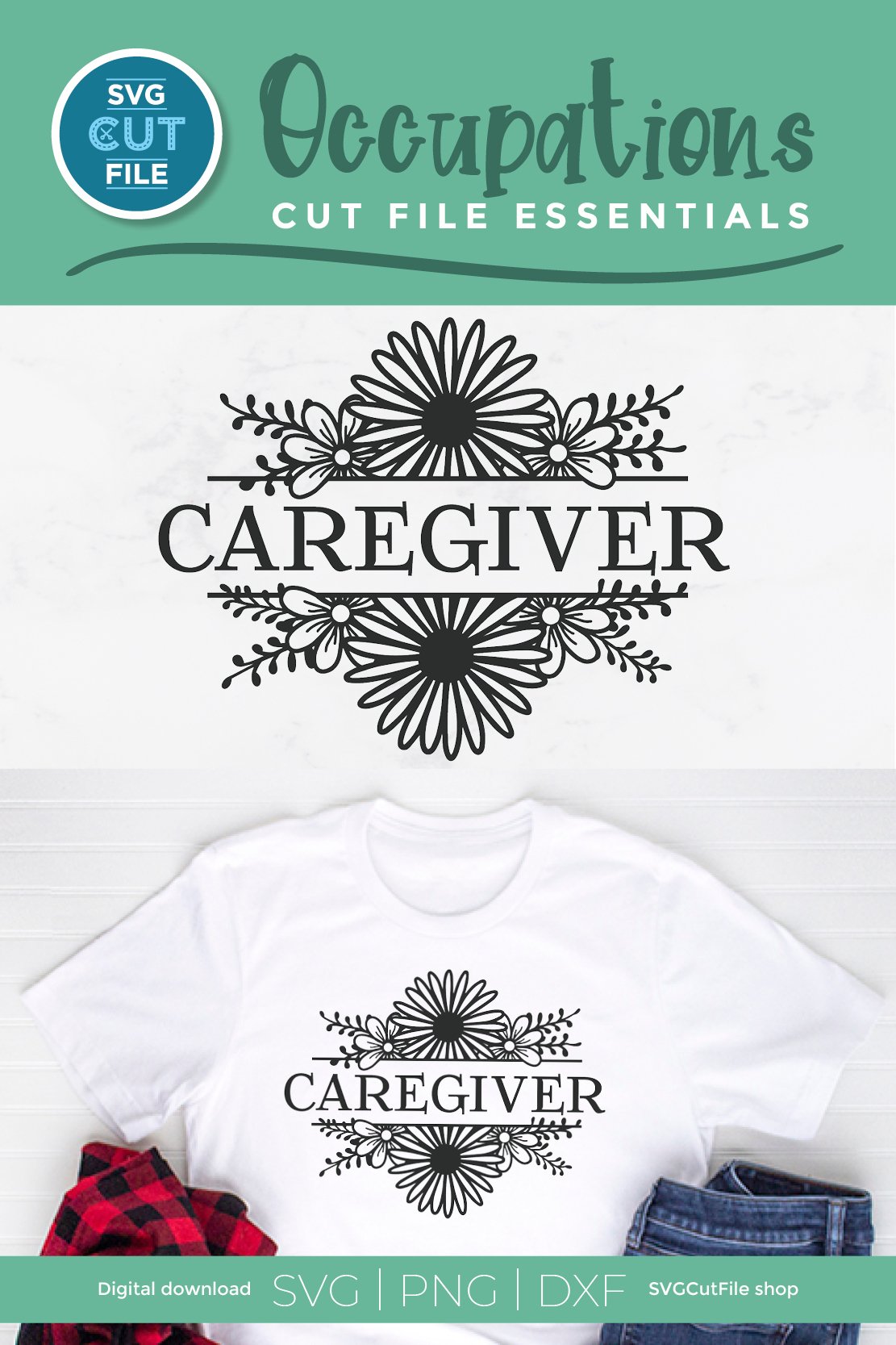 Caregiver svg with floral frame
