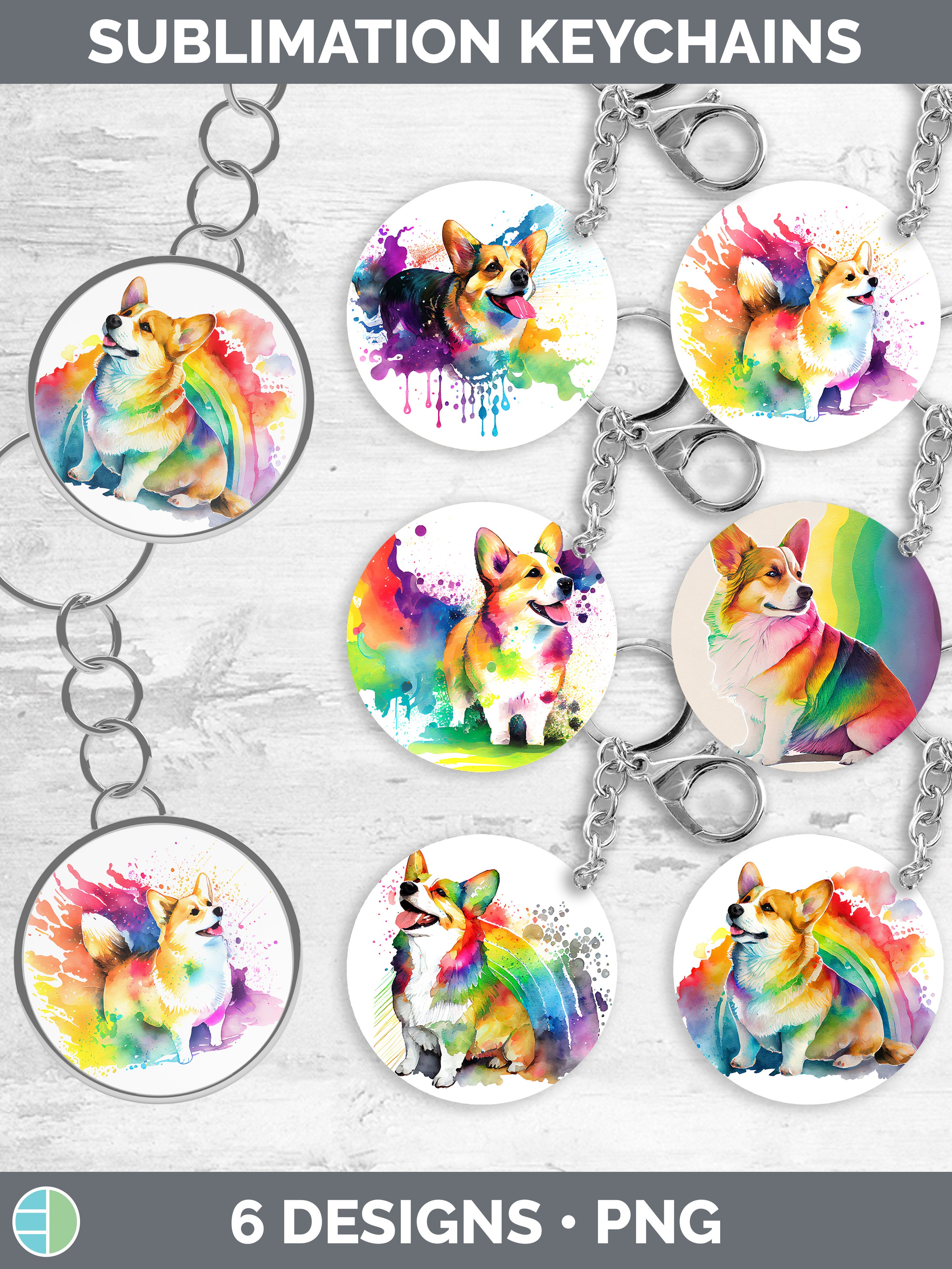 Rainbow Corgi Dog Keychain | Sublimation Keyring Designs Bun
