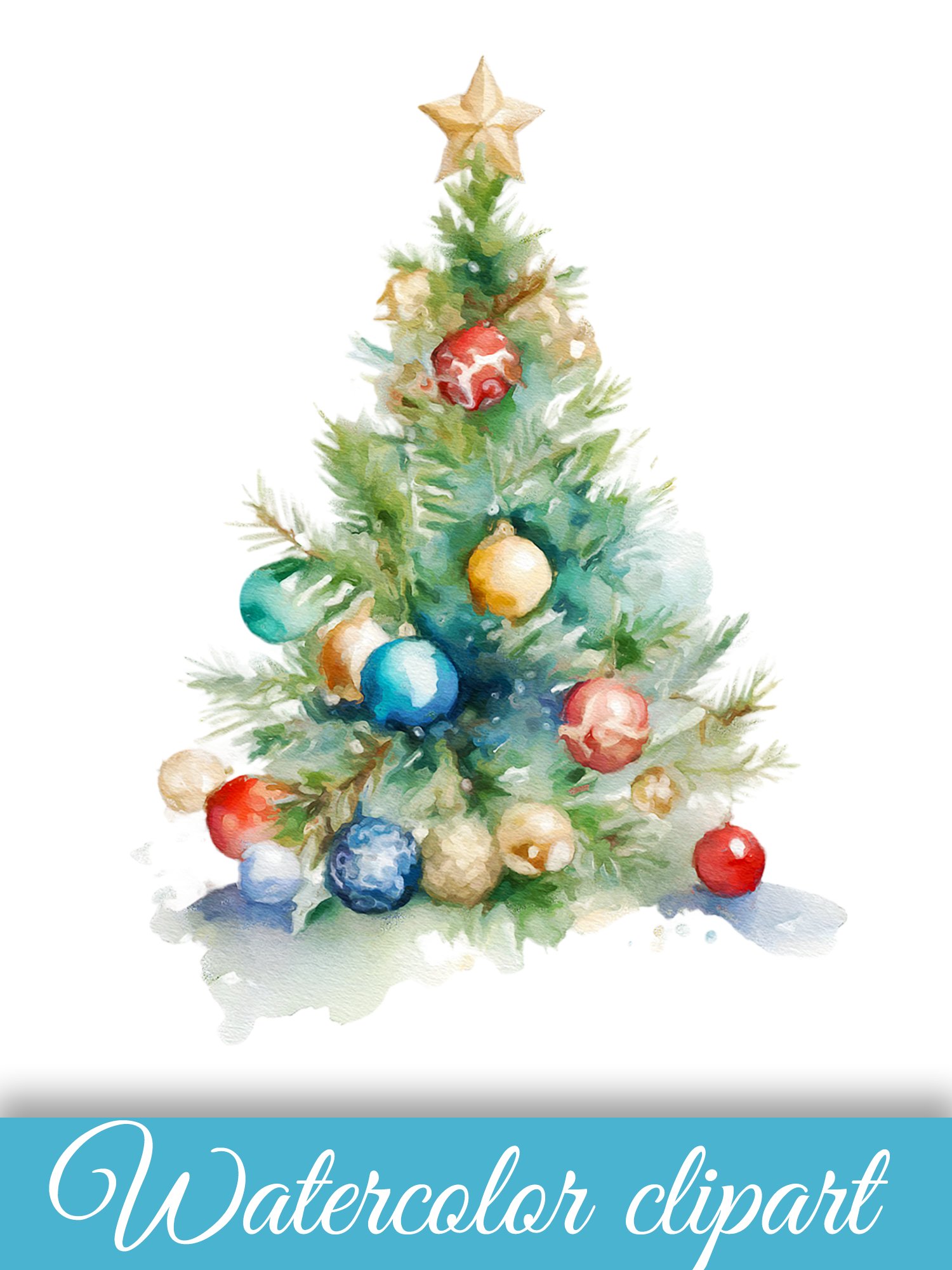 Christmas Tree Sublimation Watercolor Clipart / (3020257)
