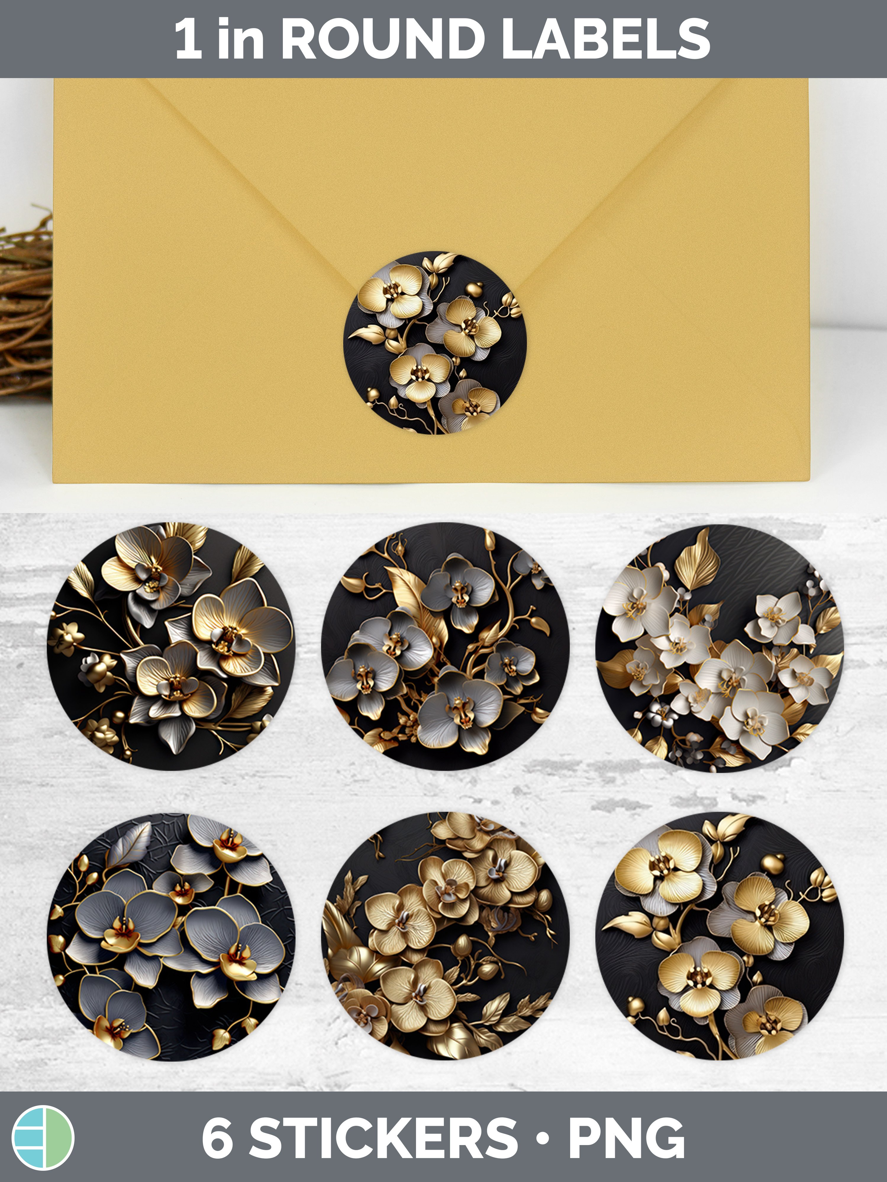 3D Elegant Orchid Flowers Stickers | Round Labels Designs Bu
