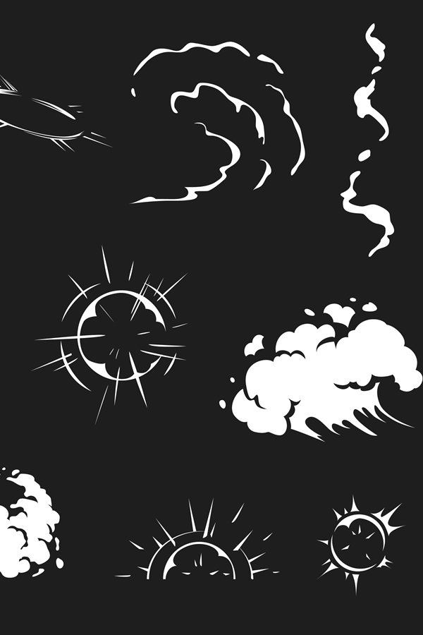 Comic smoke. Smoke puffs vfx, energy explosion effect and ca