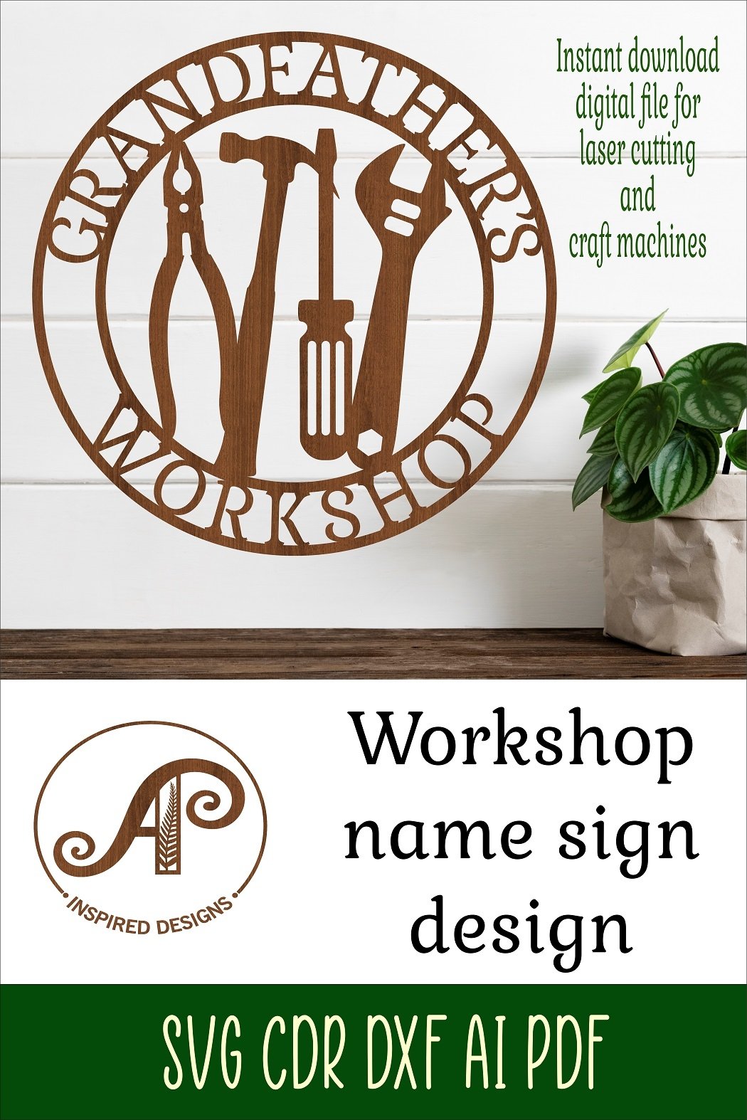 Grandfather's Workshop tools sign svg laser cut template
