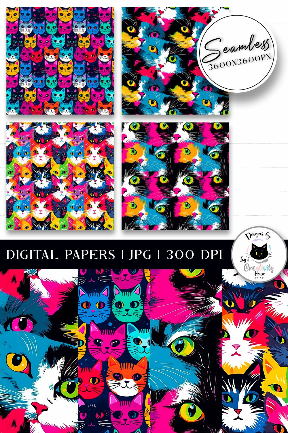 Colorful Seamless Cat Digital Paper | Cat Patterns