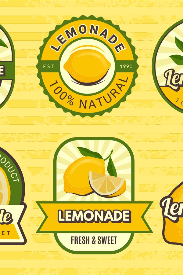 Lemonade badges. Retro labels with lemon illustrations vecto