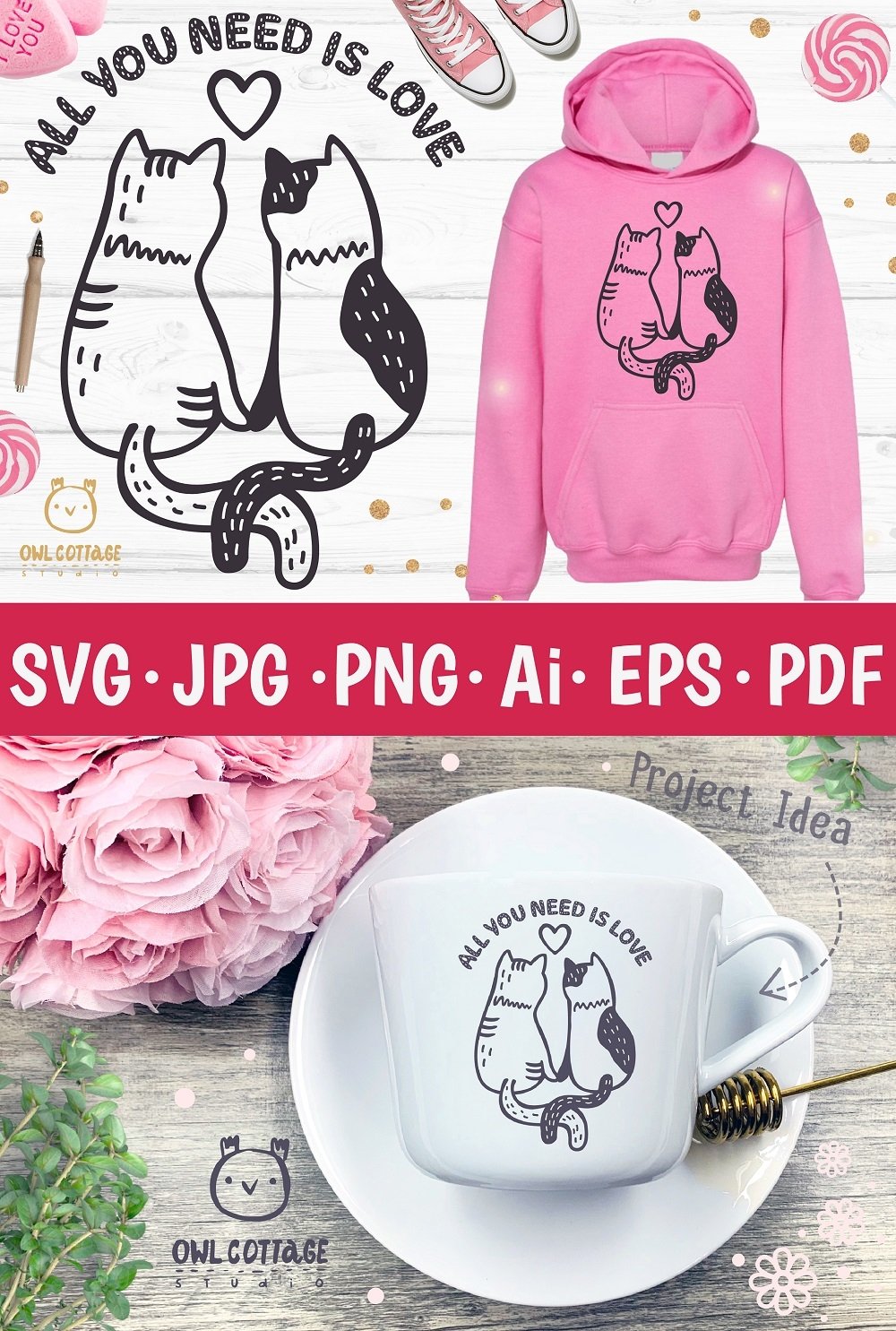 Valentine Cats Couple svg , Cats Clipart, (423525)