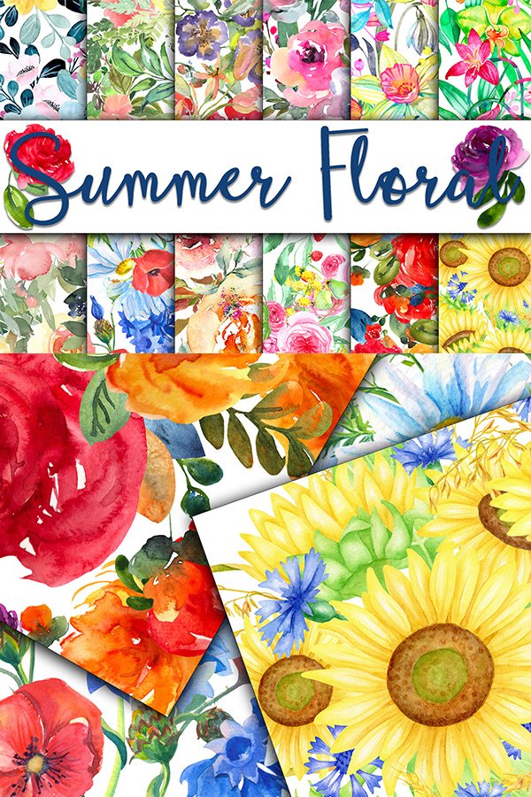 Summer Floral Digital Papers (1622361)