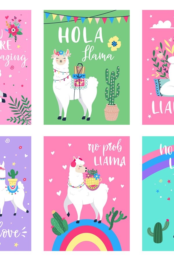 Llama cute poster. Alpaca greeting cards with inspiration