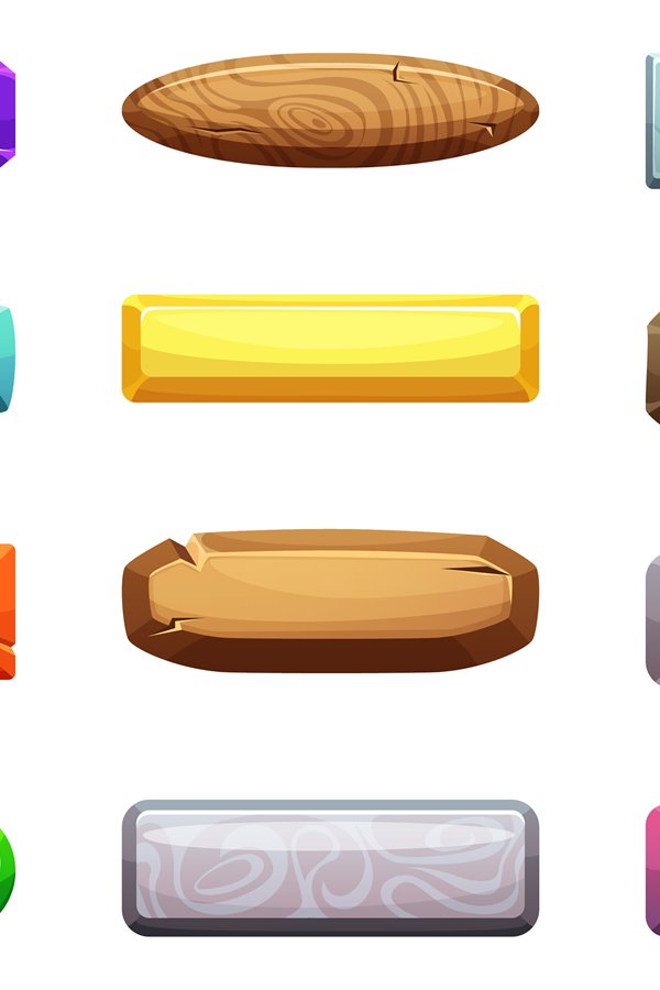 Vector cartoon set of ui buttons. Template for game design p