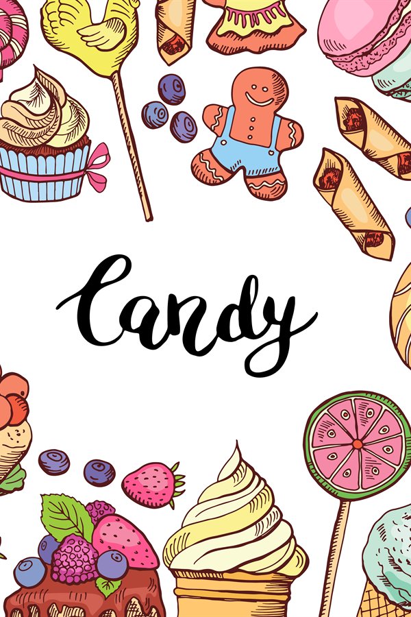Vector hand drawn colored sweets horizontal background illus