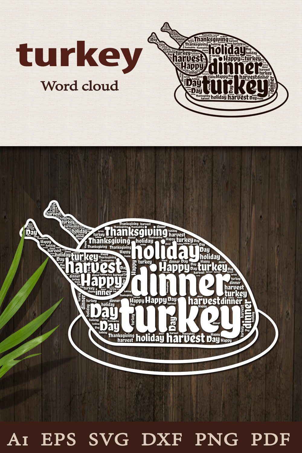 Thanksgiving turkey. Word Cloud Craft. SVG. DXF. EPS