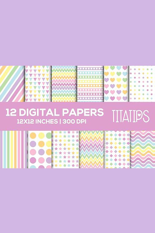 Rainbow Digital Papers Set, Pastel Colors
